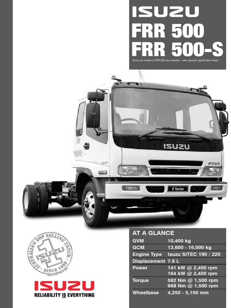 Specification Sheet for the Isuzu FRR 500 Medium/Long and FRR 500-S ...