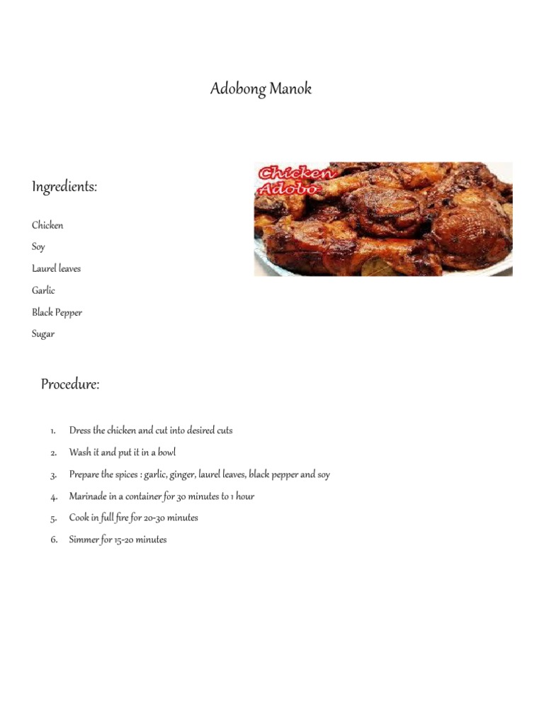 Adobong Manok: Ingredients | PDF