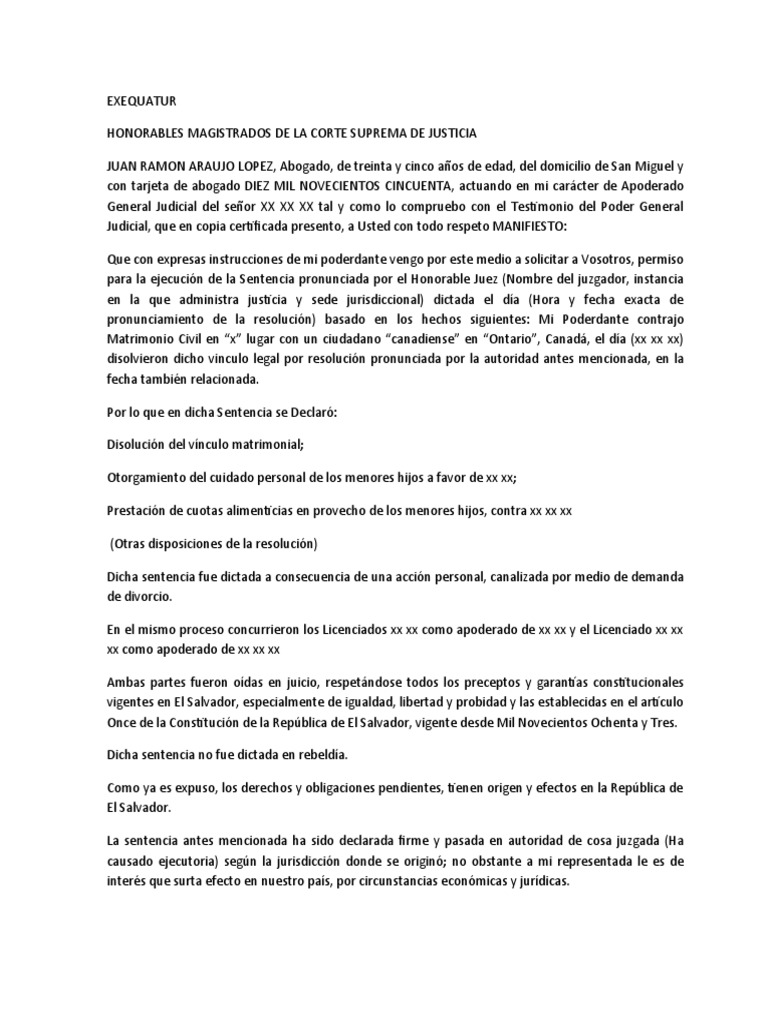 Formato Exequatur | PDF | Sentencia (ley) | Divorcio