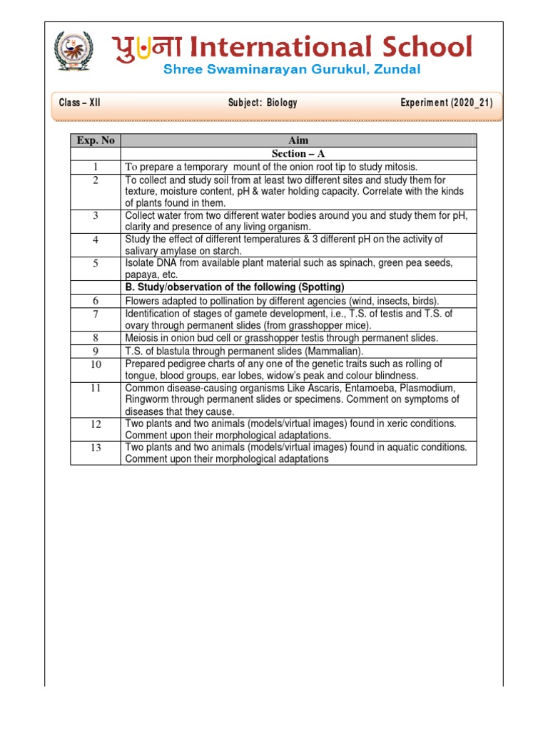 CBSE Biology Class 12 Lab Manual 2020-21 | PDF | Meiosis | Dominance ...