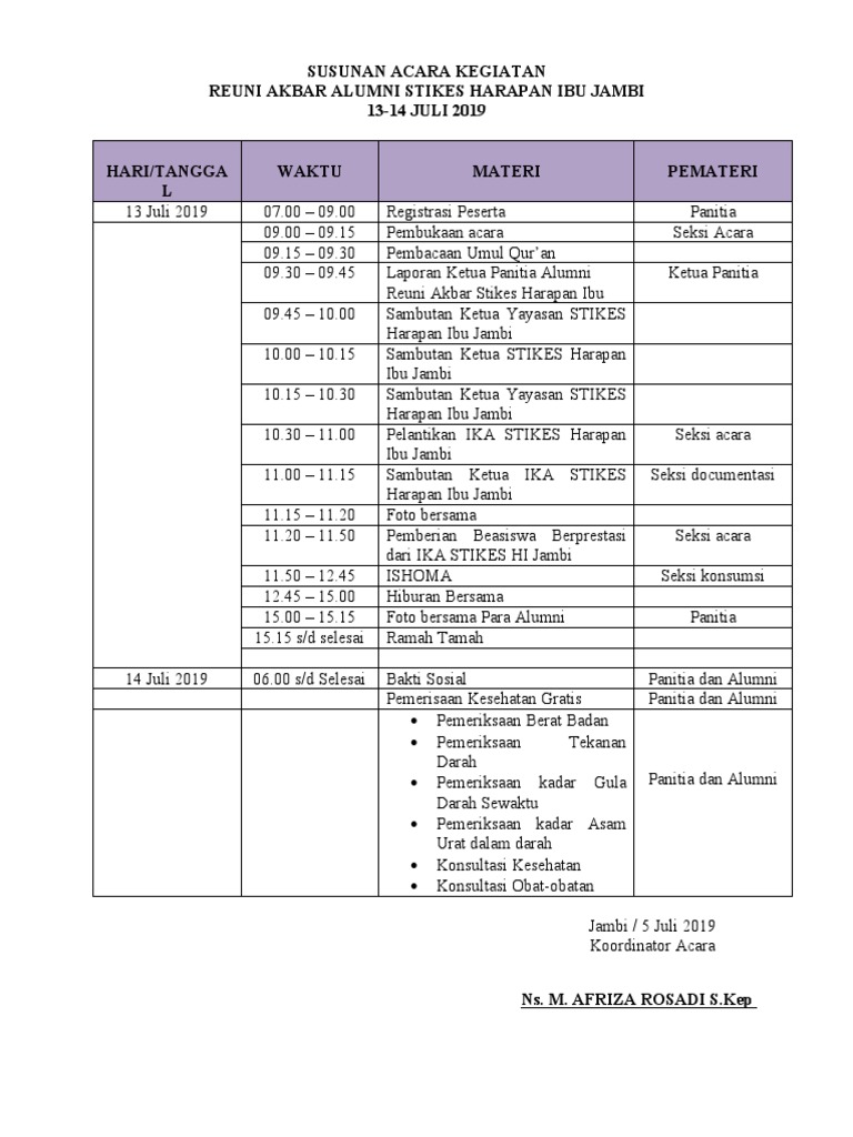 Rundown Acara Reuni Akbar 2019 Fix | PDF