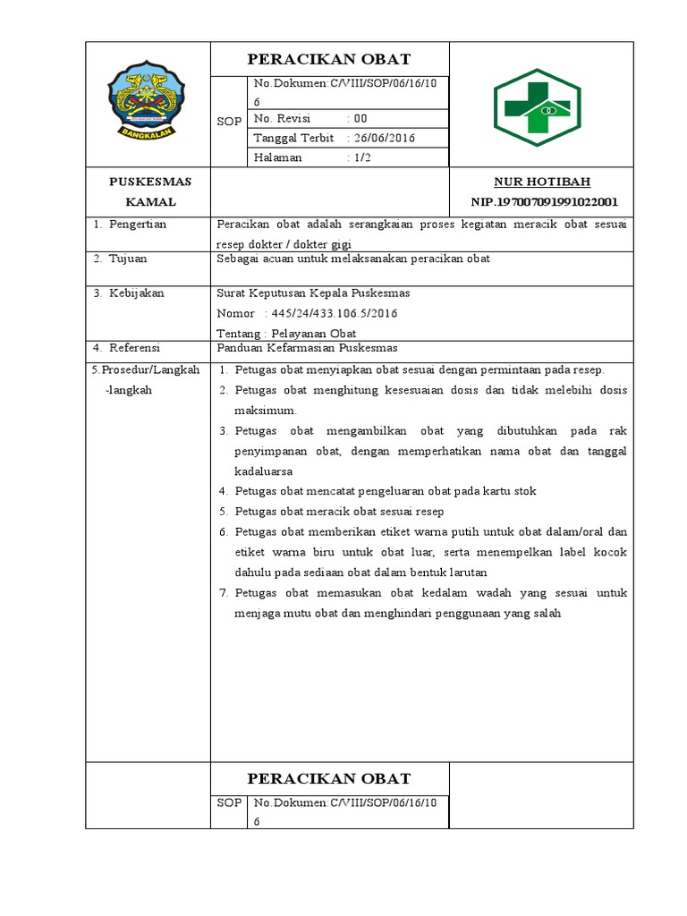 SOP Peracikan Obat Puskesmas | PDF
