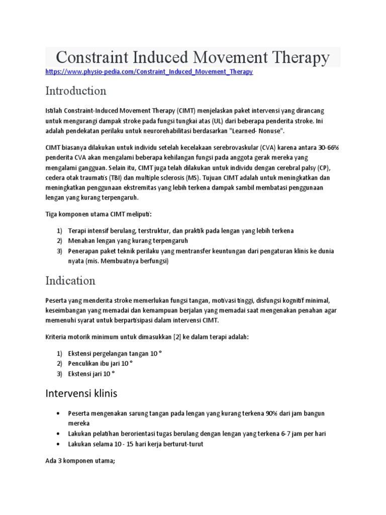 Constraint Induced Movement Therapy | PDF