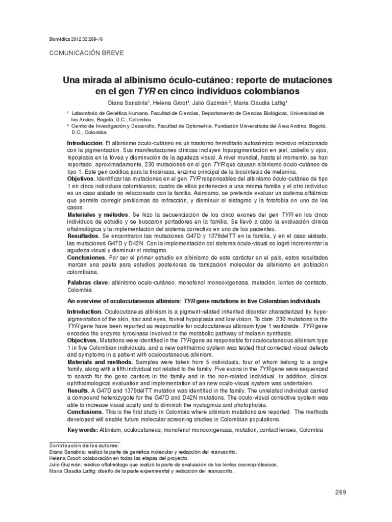 Una Mirada Al Albinismo Óculo-Cutáneo. Reporte de Mutaciones en El Gen ...