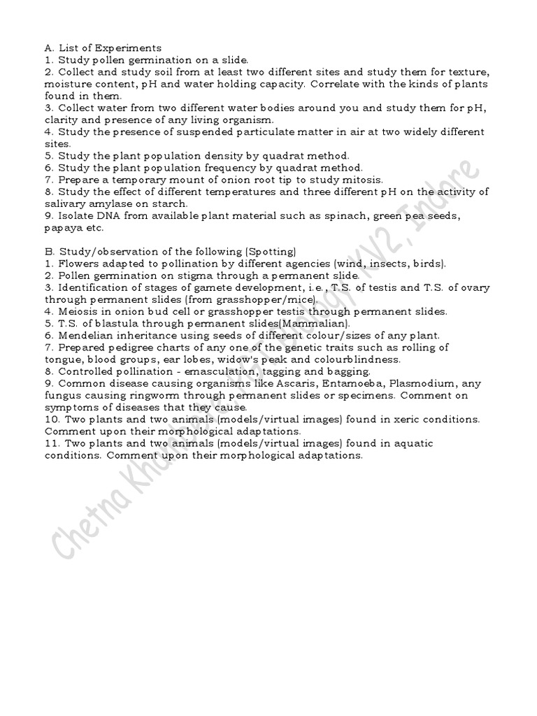 Class 12 Biology Practical Guide | PDF | Meiosis | Flowers