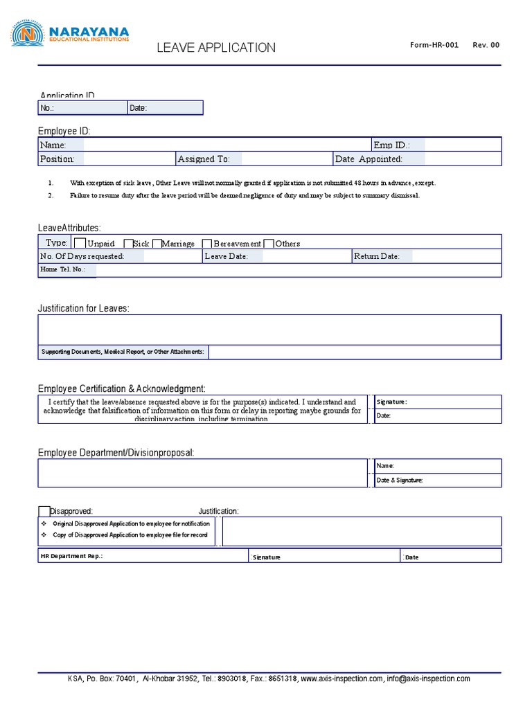 Leave Application: Application ID. Employee ID | PDF | Career & Growth