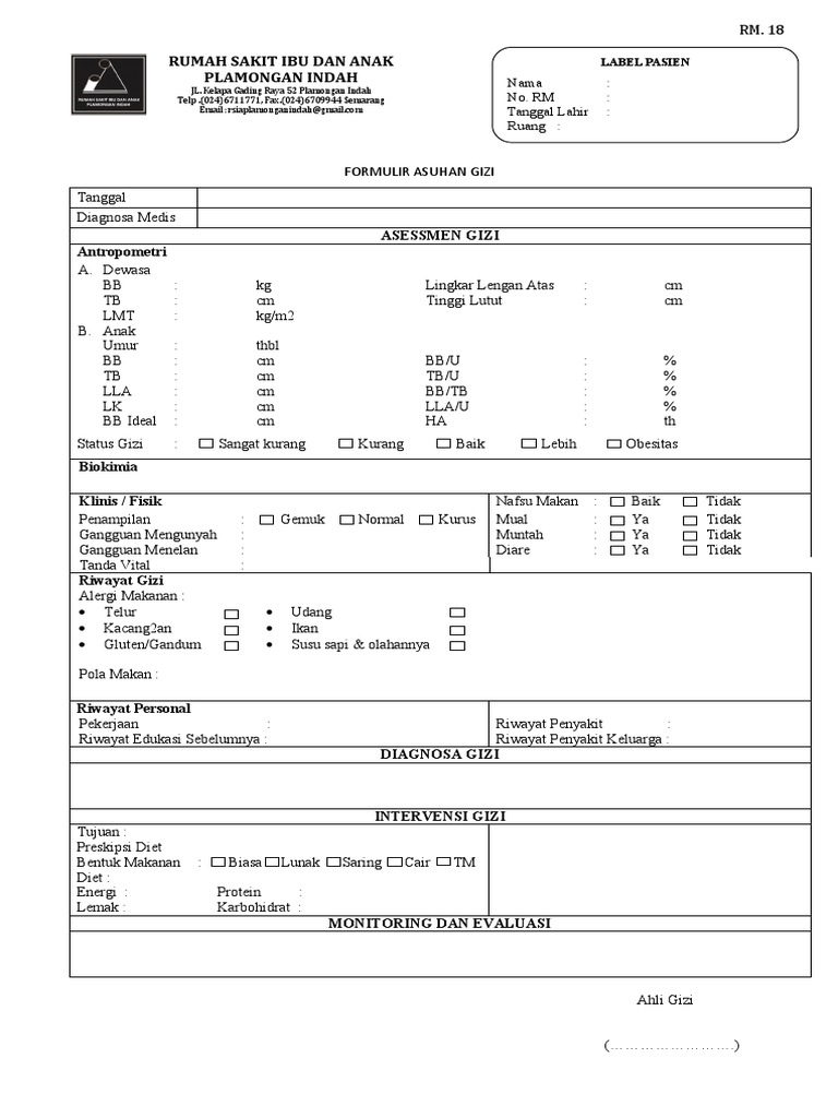 Rm. 18 Formulir Asuhan Gizi | PDF