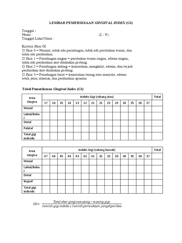 Lembar Pemeriksaan Gingival Index | PDF