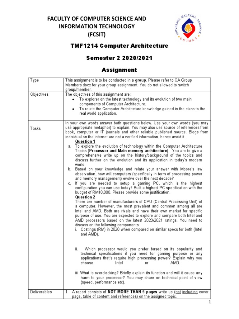 Computer Architecture Assignment Guide | PDF | Intel | Central ...