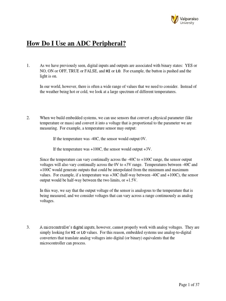 How Do I Use An ADC Peripheral?: HI or LO. For Example, The Button Is ...