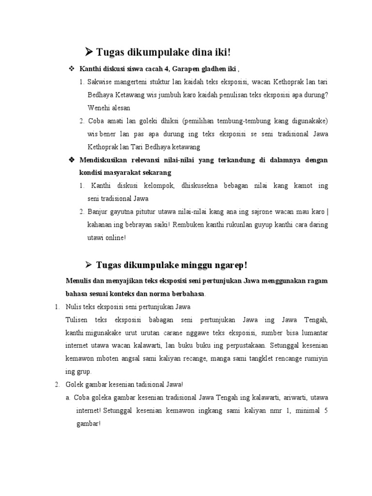 LAT. SOAL 2 BAB 4. Teks Eksposisi Seni Pertunjukan Jawa | PDF