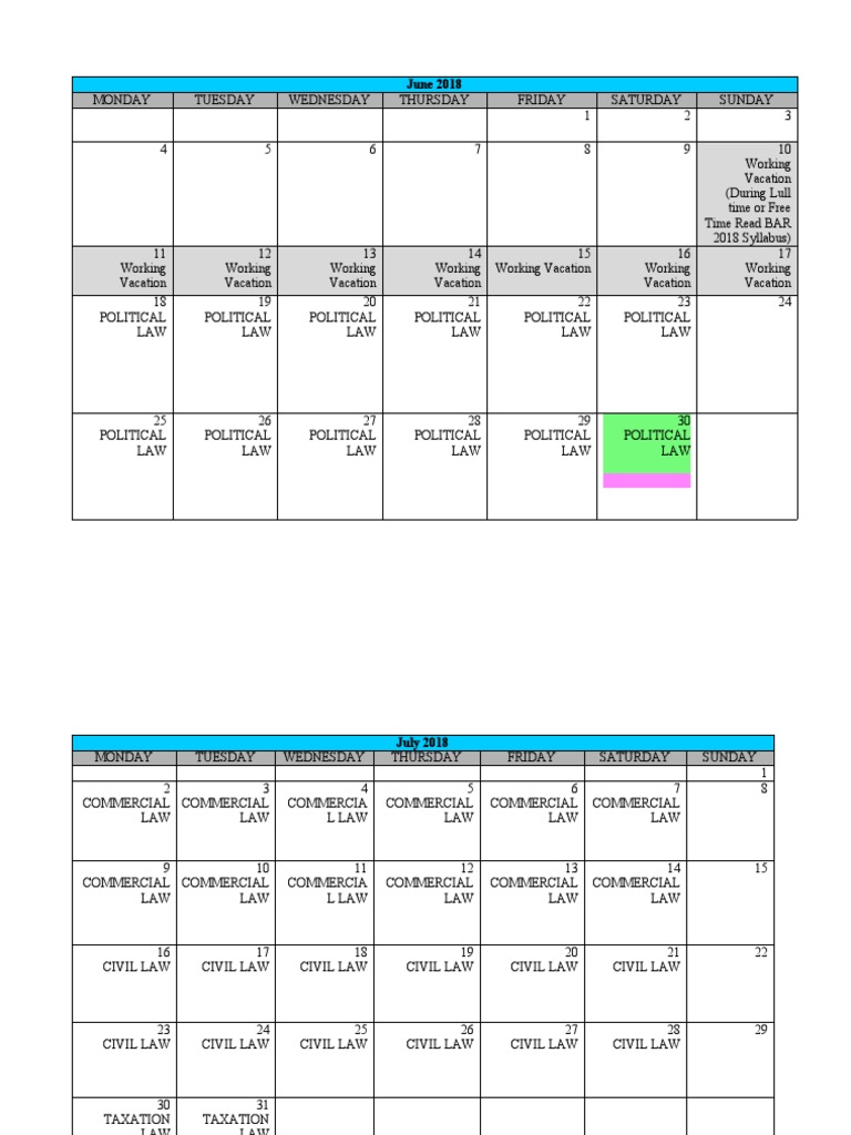 Bar Calendar | PDF | Judiciaries