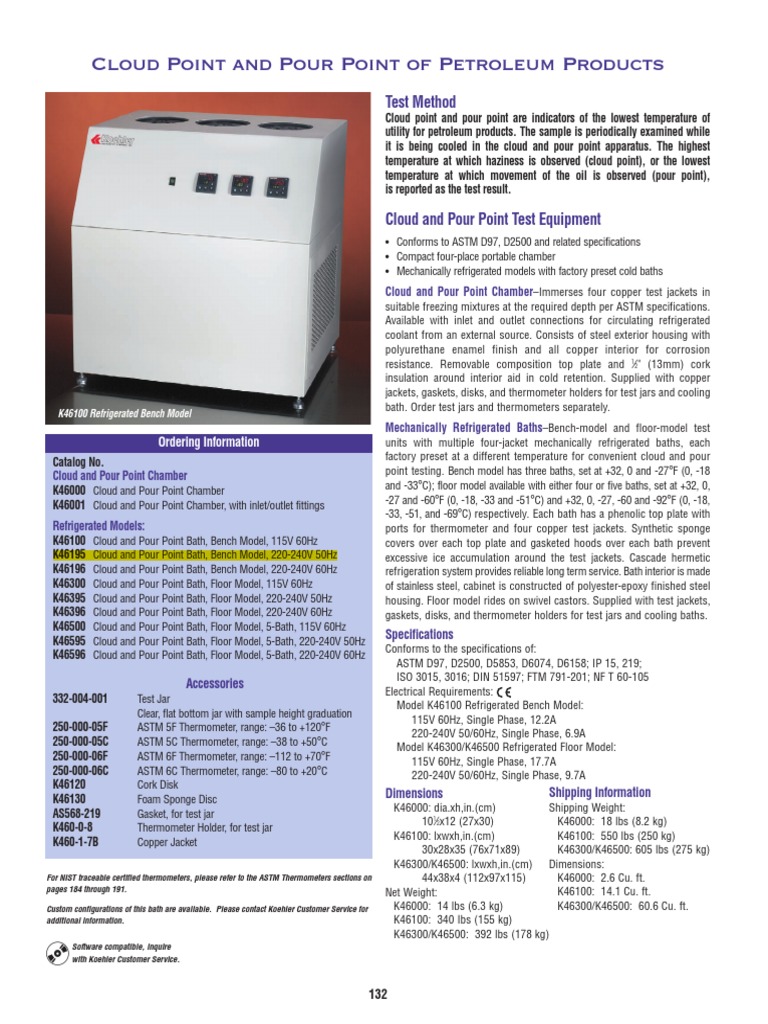 Cloud and Pour Point Test Equipment | PDF | Temperature | Chemistry