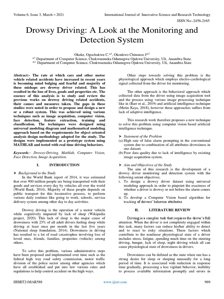 Drowsy Driving A Look at The Monitoring and Detection System | PDF ...