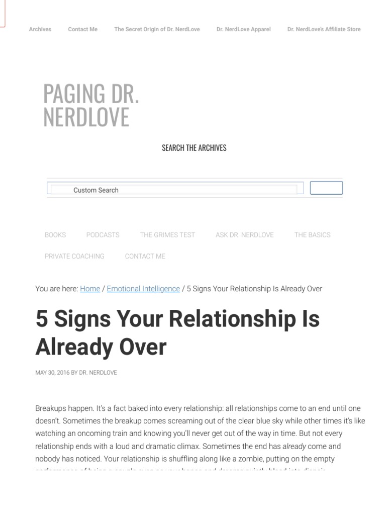 5 Signs Your Relationship Is Already Over - Paging Dr. NerdLove | PDF ...