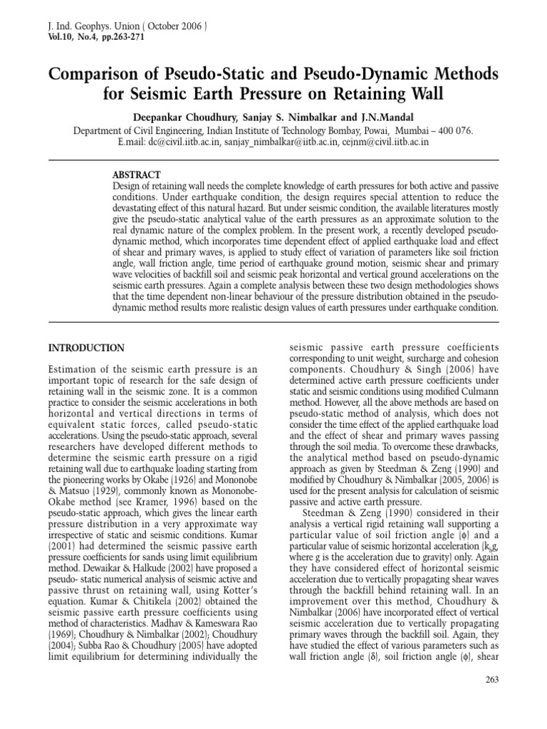 Comparison of Pseudo-Static and Pseudo-Dynamic Methods On Walls | PDF | Seismology | Waves