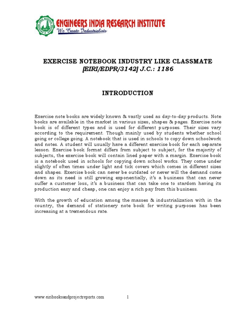 Project Report On Exercise Notebook Industry Like Classmate | PDF ...