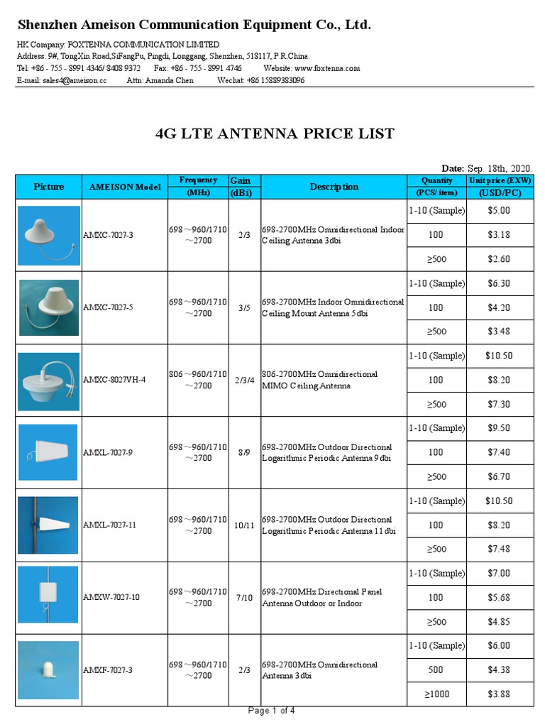 4G Lte Antenna Price List: Shenzhen Ameison Communication Equipment Co ...