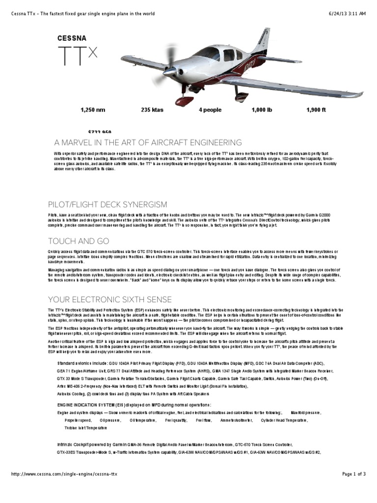 Cessna TTX - The Fastest Fixed Gear Single Engine Plane in The World ...