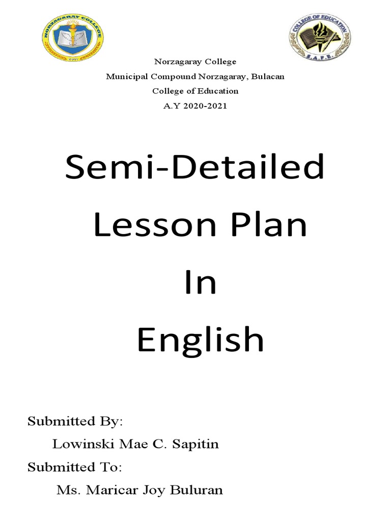 Front Page of Lesson Plan | PDF