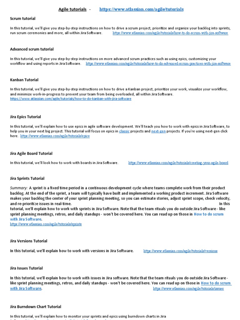 Jira Agile Tutorials Useful Links Pdf Scrum Software Development Agile Software