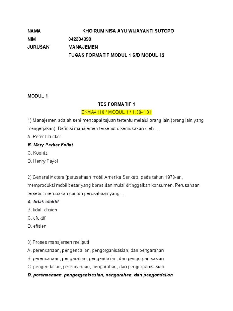 Tugas Manajemen-Soal Formatif | PDF