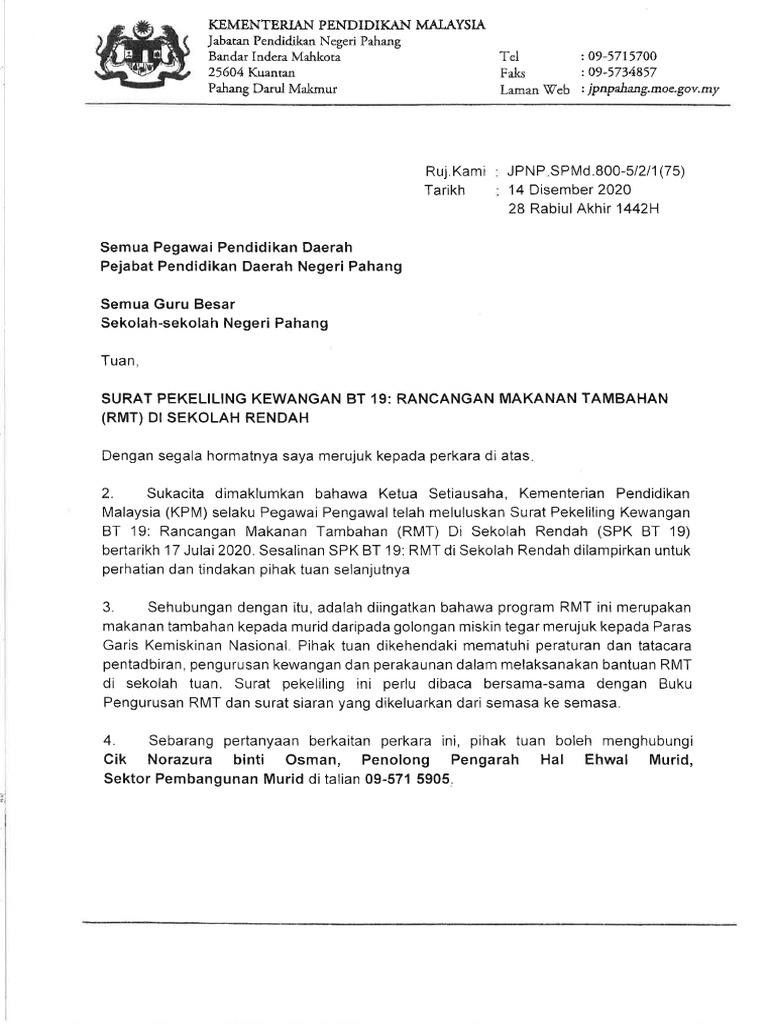 Surat Pekeliling Kewangan BT 19 | PDF