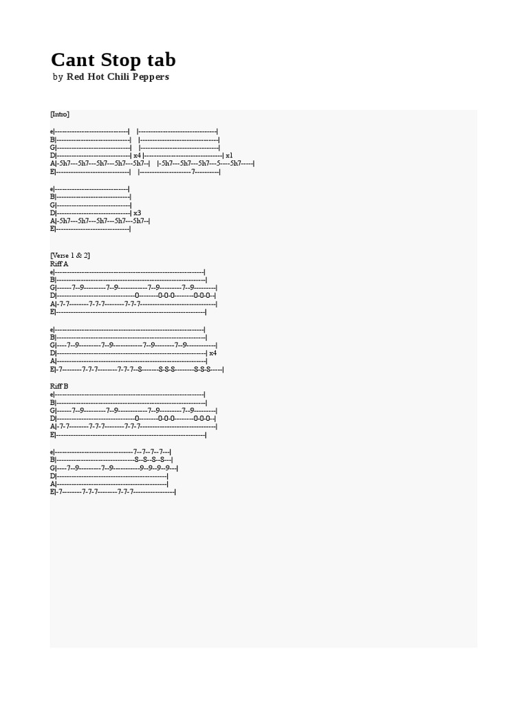 Cant Stop Tab | PDF | Song Structure | Songs