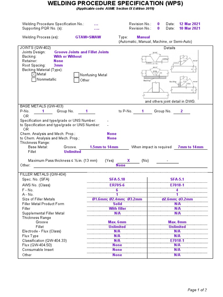 (Applicable Code: ASME Section IX Edition 2019) : Page 1 of 2 | PDF ...