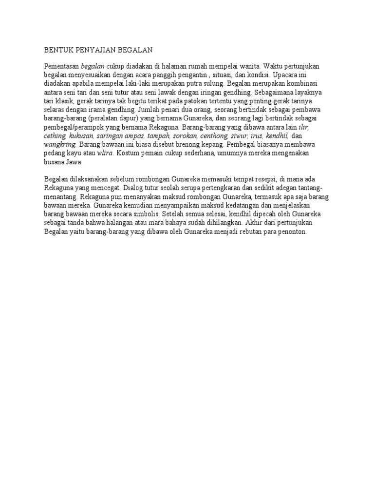 Bentuk Penyajian Begalan | PDF
