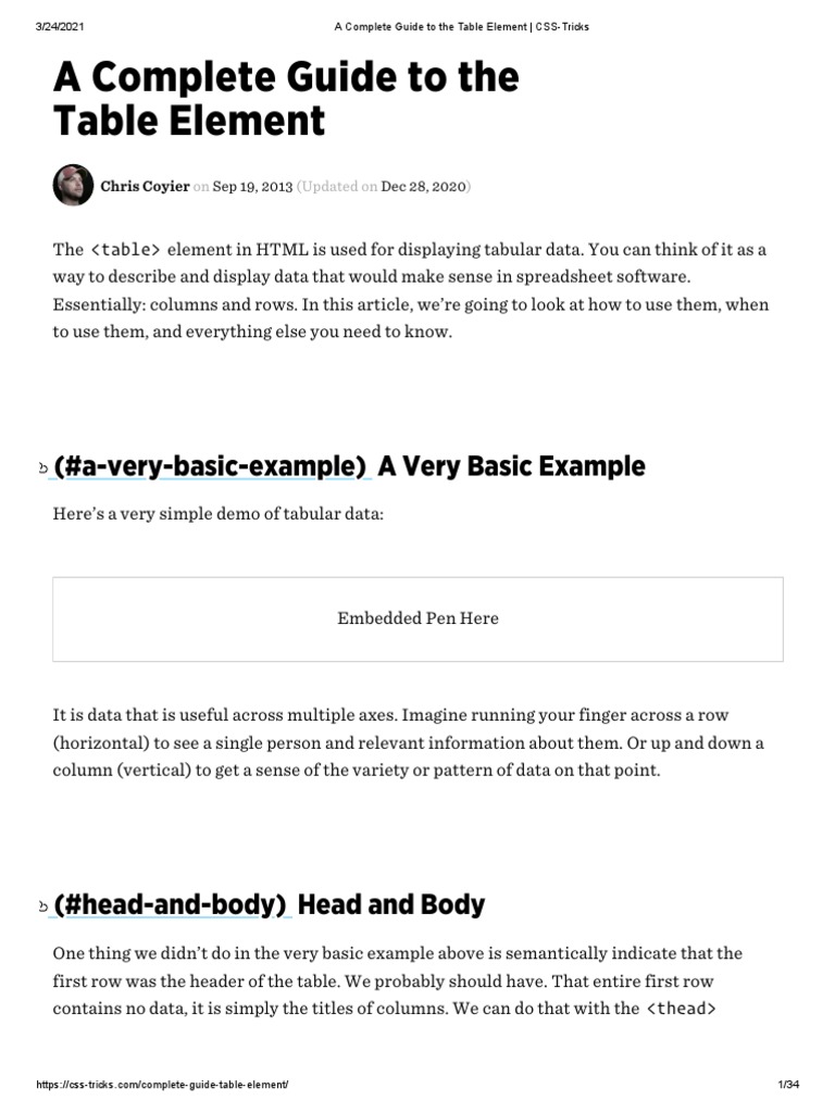 A Complete Guide To The Table Element - CSS-Tricks | PDF | Html Element | Html