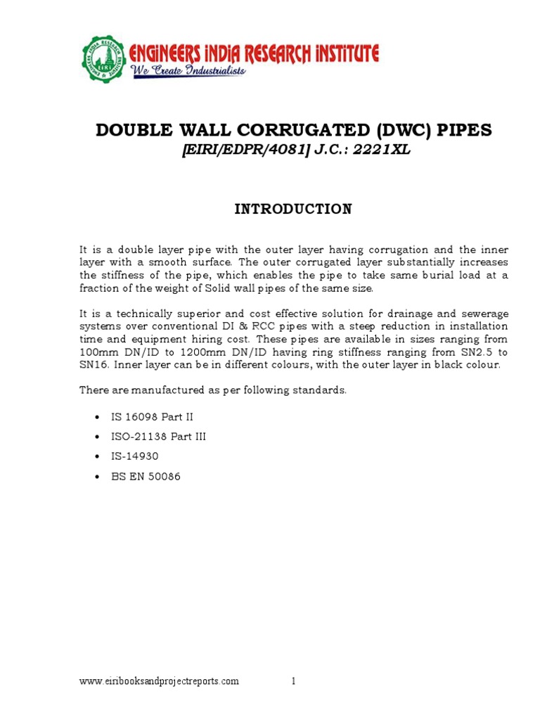 DWC Pipes: Specifications and Applications | PDF | Pipe (Fluid ...