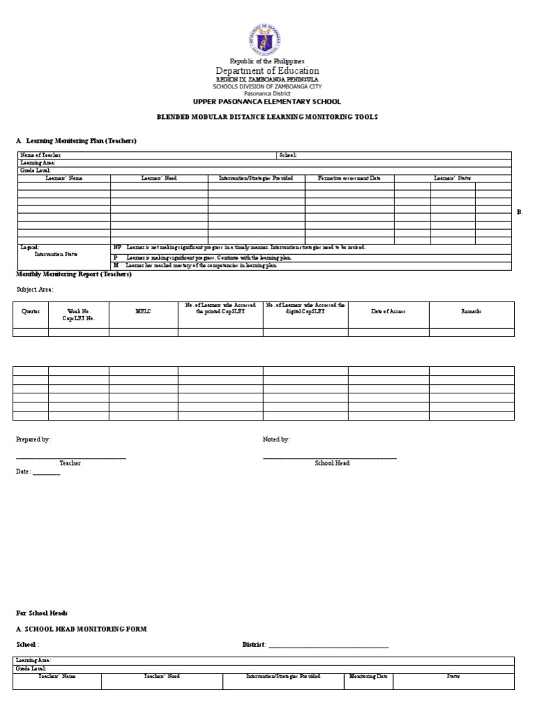 Blended Modular Distance Learning Monitoring Tools | Download Free PDF ...
