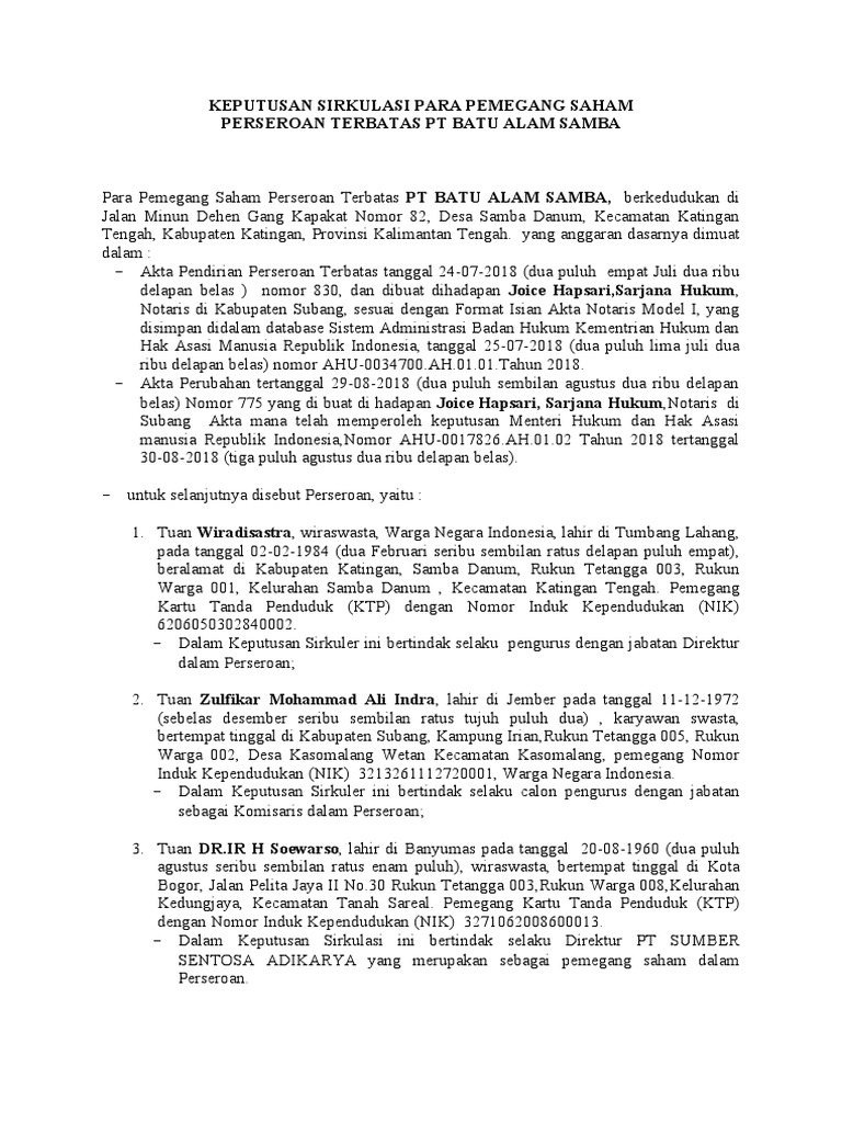 Keputusan Sirkulasi para Pemegang Saham | PDF