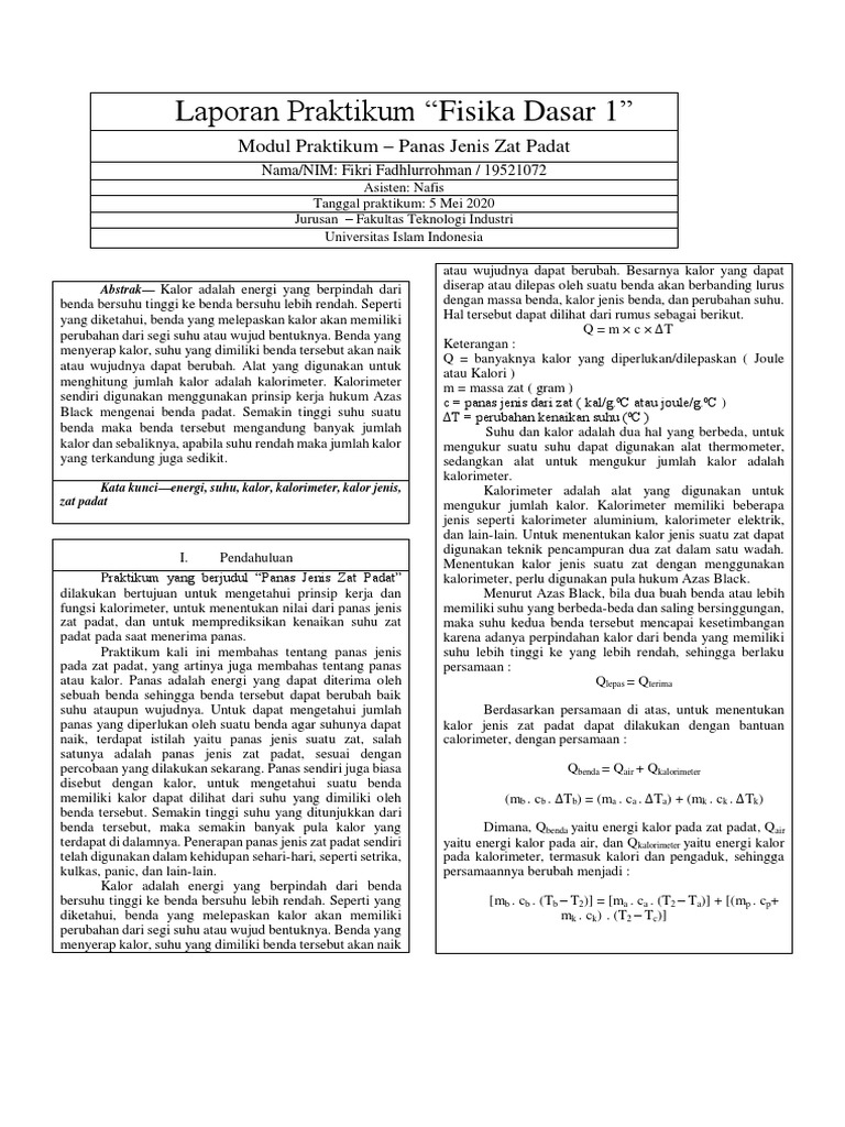 Praktikum Panas Jenis Zat Padat | PDF