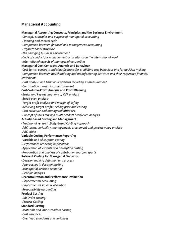 Managerial Accounting Course Outline | PDF