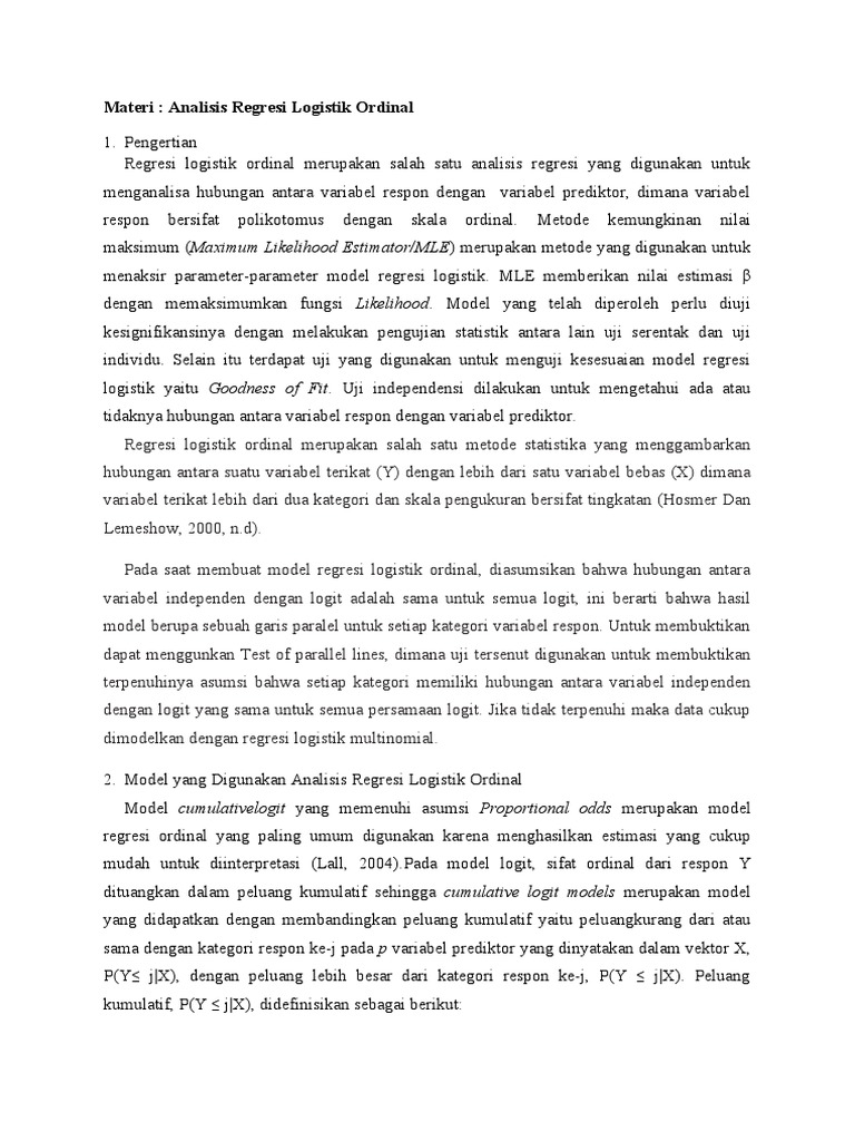 Analisis Regresi Logistik Ordinal | PDF