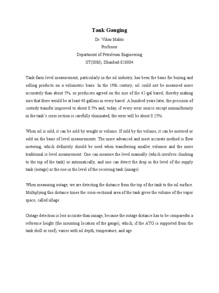 An In-Depth Review of Tank Gauging Techniques for Accurate Level and ...