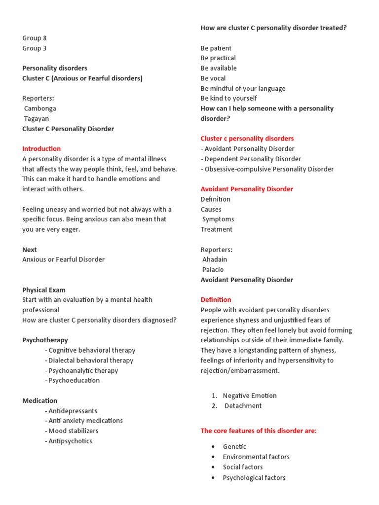 Cluster C Personality Disorders | PDF | Mental Disorder | Personality ...