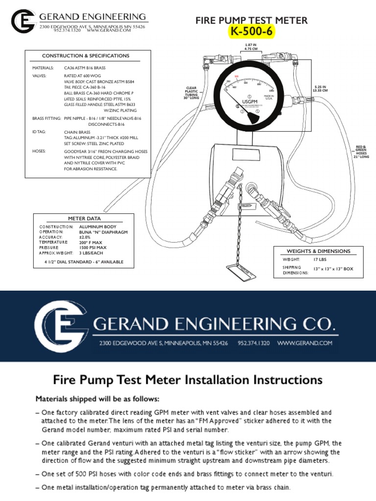 Fire Pump Flow Meter Specifications | PDF | Pipe (Fluid Conveyance) | Valve