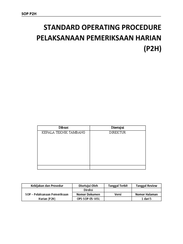 Format SOP Pelaksanaan P2H | PDF