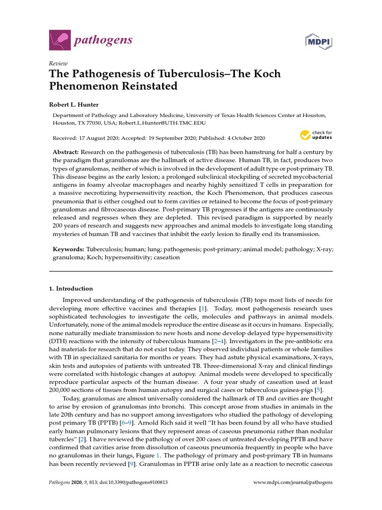 Pathogens: The Pathogenesis of Tuberculosis-The Koch Phenomenon ...