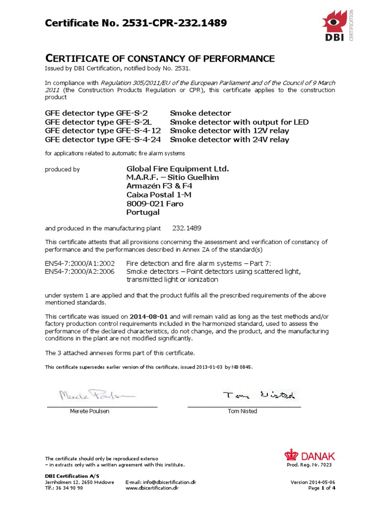 Certificate No. 2531-CPR-232.1489: Ertificate of Constancy of ...