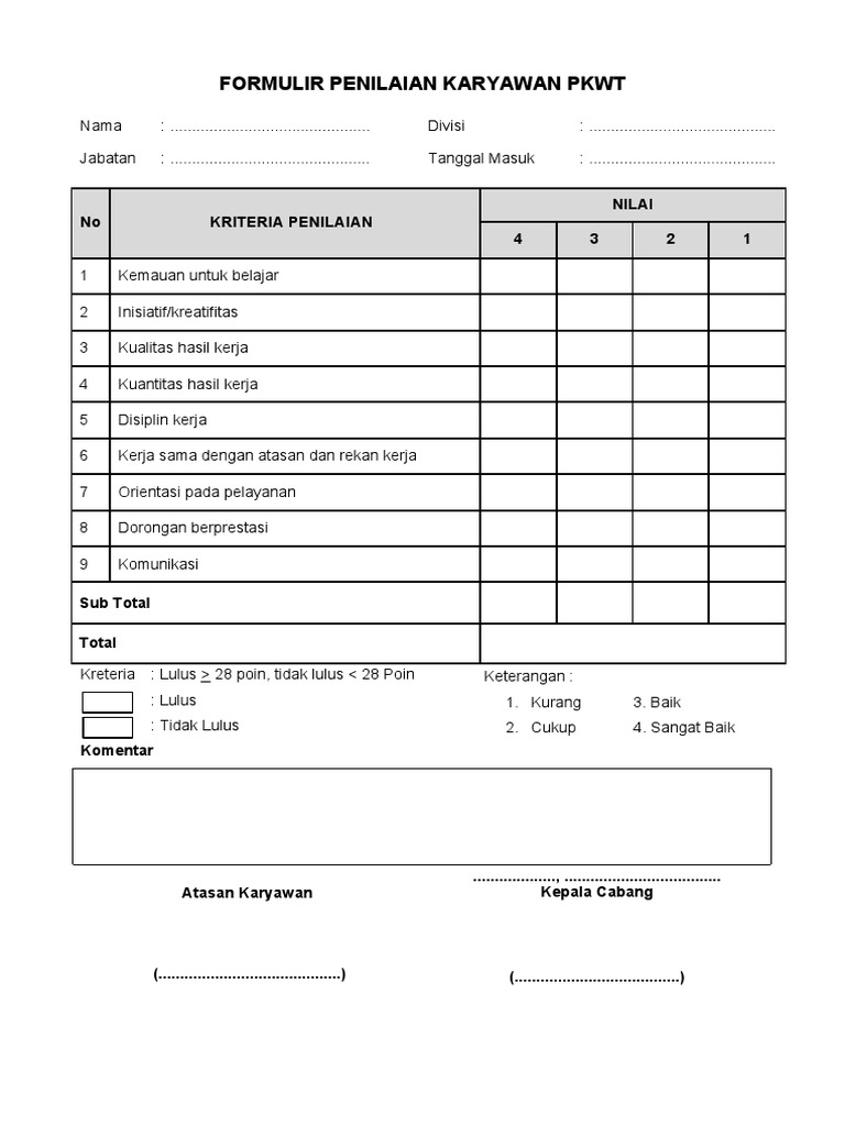 Form Penilaian PKWT | PDF