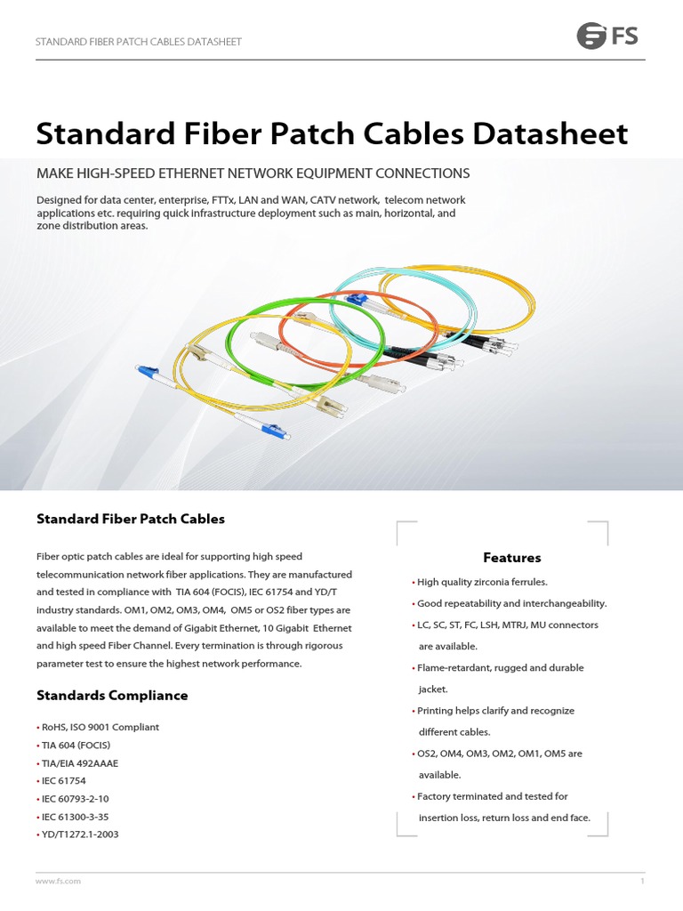 Standard Fiber Patch Cable Datasheet 3 | PDF | Optical Fiber ...