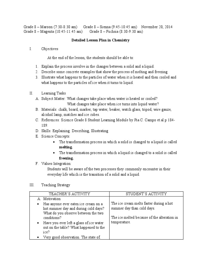 Detailed Lesson Plan in Chemistry | PDF | Ice | Melting Point