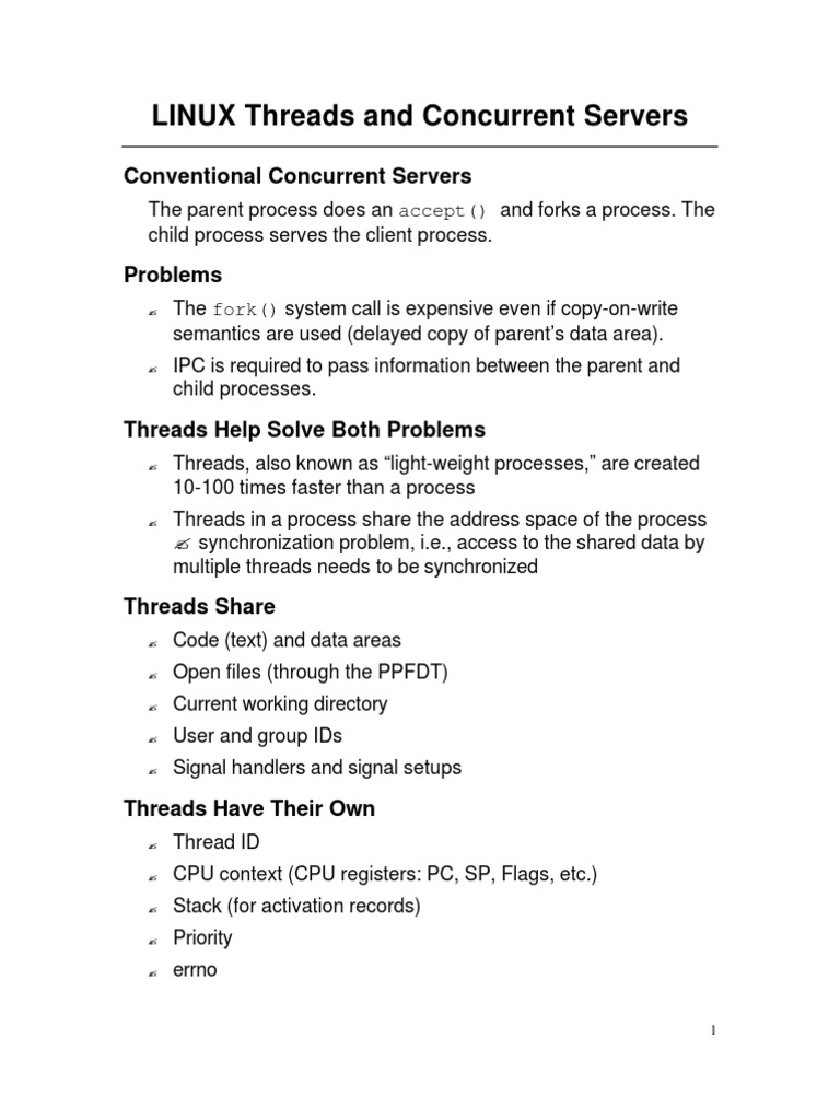 Linux Threads And Concurrent Servers Pdf Thread Computing Process Computing