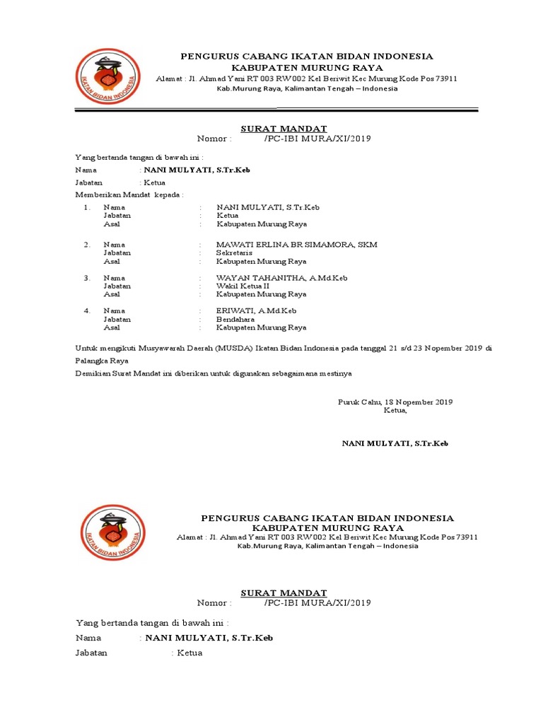 Surat Mandat 2019 | PDF