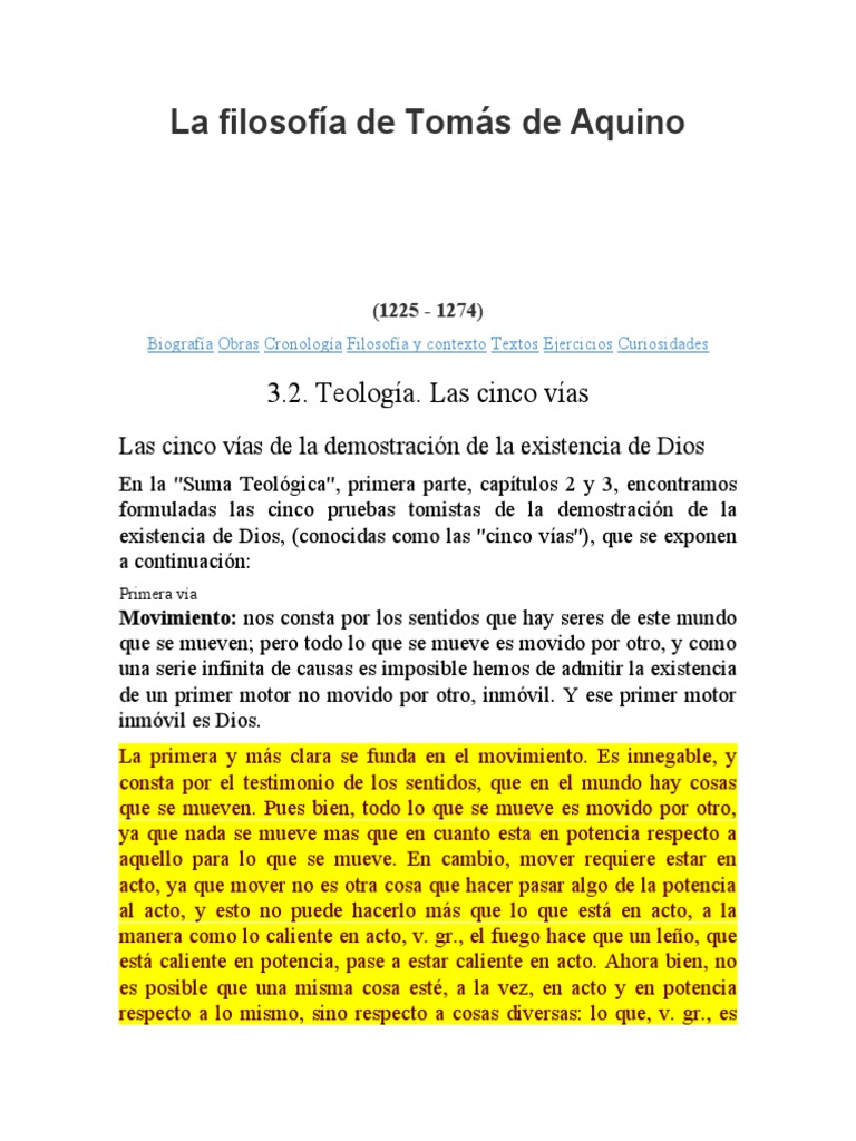 Las cinco vías de Tomás de Aquino | PDF | Metafísica | Teorías filosóficas