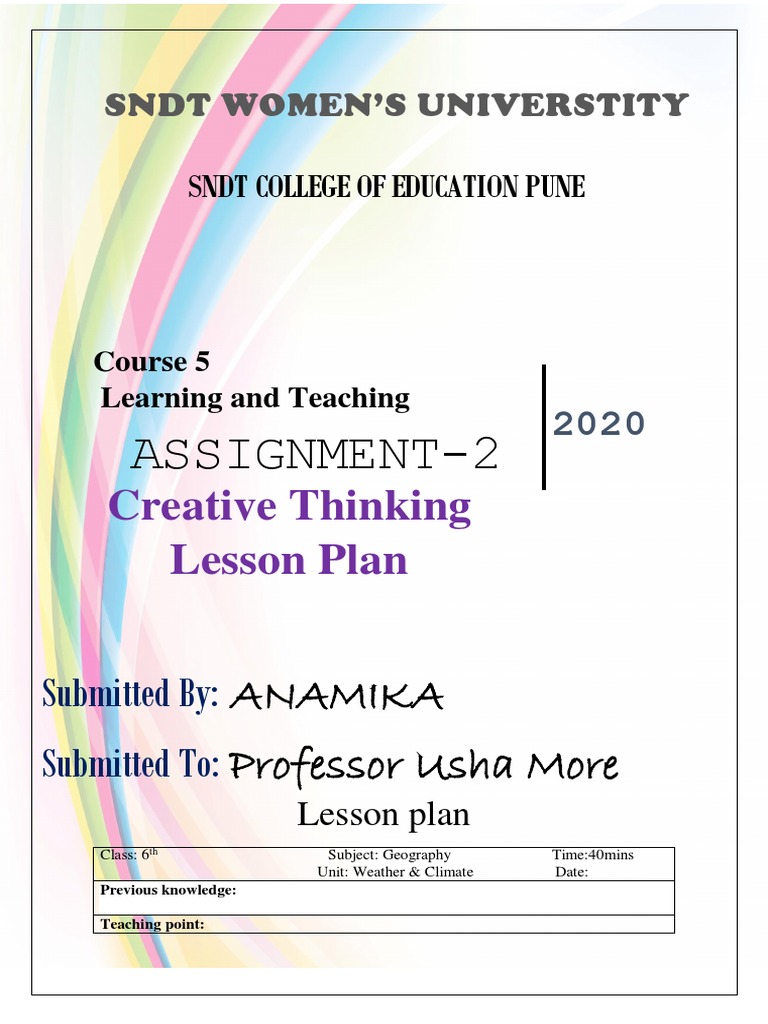 Assignment-2: Creative Thinking Lesson Plan | PDF | Behavior ...